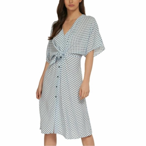 Dresses | Dex Plus Midi Lauren Dress Baby Blue Polka Dot Tie Front ...